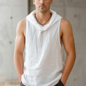 Men's Hooded Tank Top Sewing Pattern, Minimalist Sleeveless Boho Top ...
