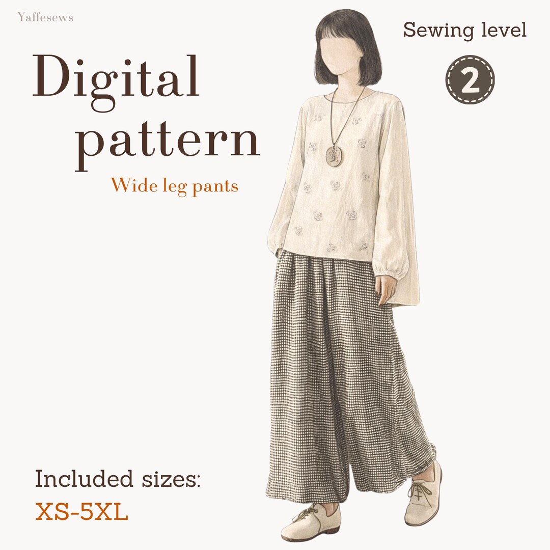 Wide Leg Pants Sewing Pattern, DIY Skirt Pants, Sizes XS-5XL, Instant ...