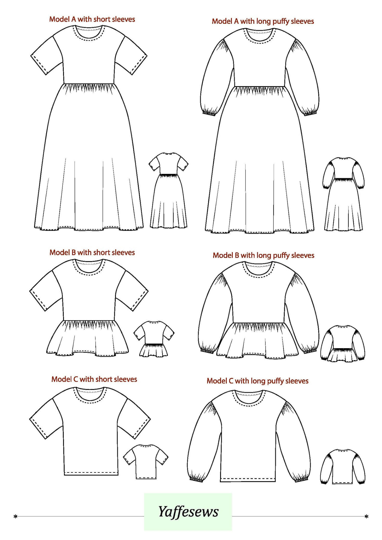 Ruffle Dress Sewing Pattern, 2 Dresses and 4 Tops in 1 Sewing Pattern ...