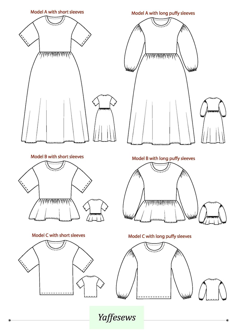 Ruffle Dress Sewing Pattern, 2 Dresses and 4 Tops in 1 Sewing Pattern ...