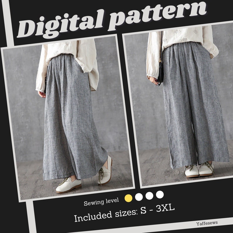 Wide Leg Pants Sewing Pattern, DIY Skirt Pants, Sizes S-3XL, Instant ...