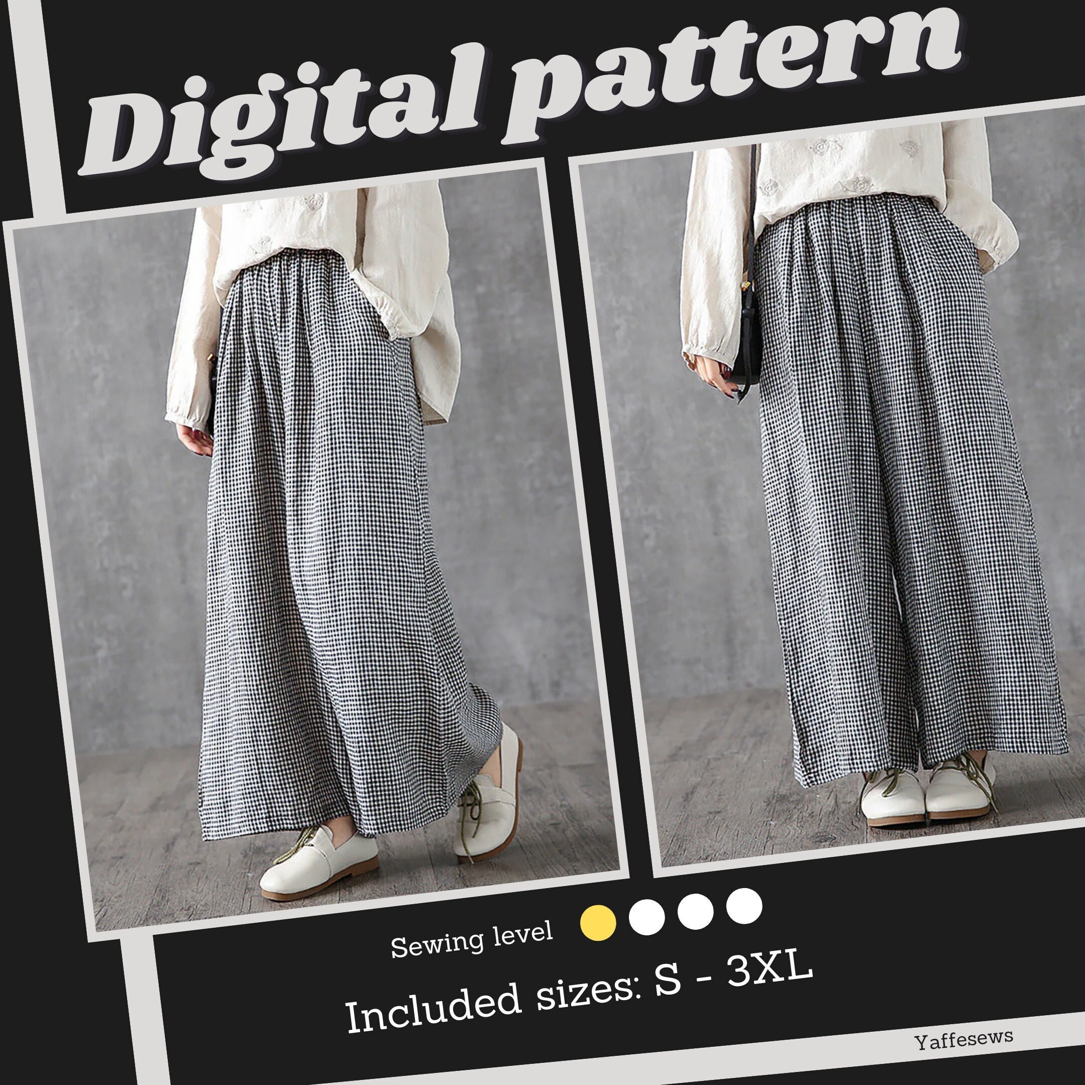Wide Leg Pants Sewing Pattern, DIY Skirt Pants, Sizes S-3XL, Instant ...