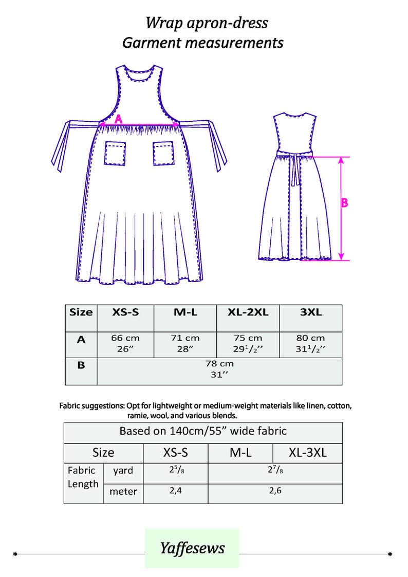 Wrap Apron Dress PDF Pattern XS–3XL, Japanese Apron Sewing Pattern ...