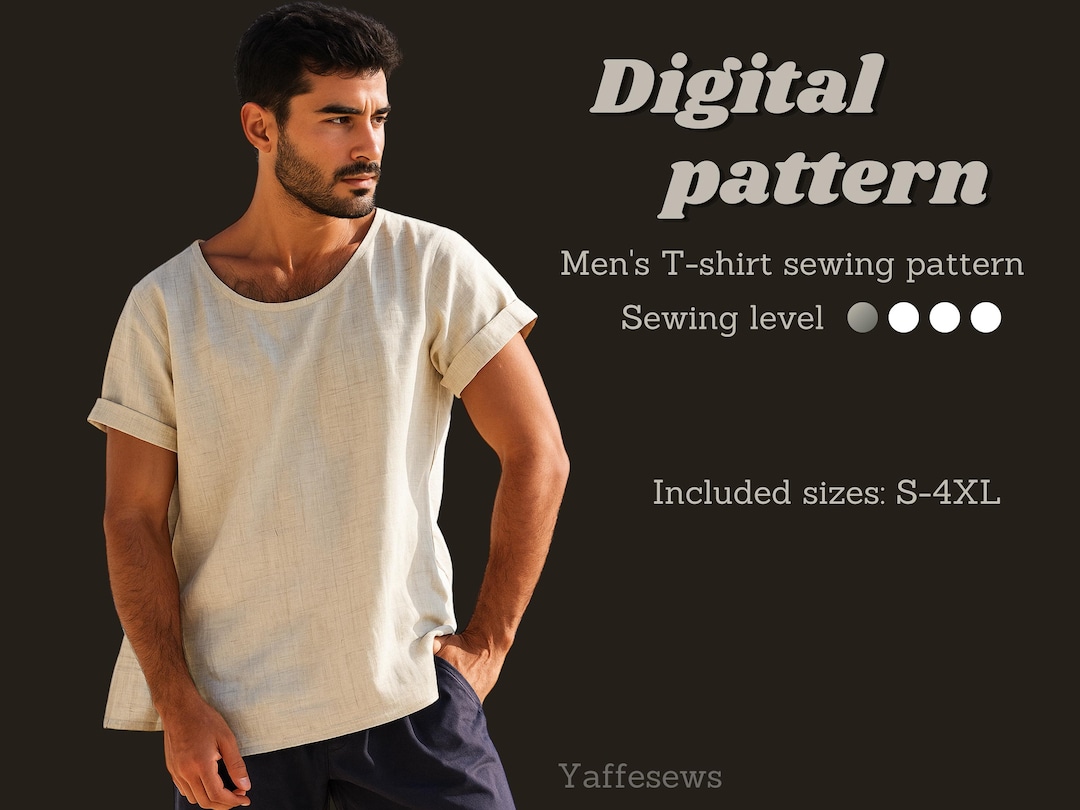 Men's T-shirt Sewing Pattern, Minimalist Short Sleeves Shirt Digital ...