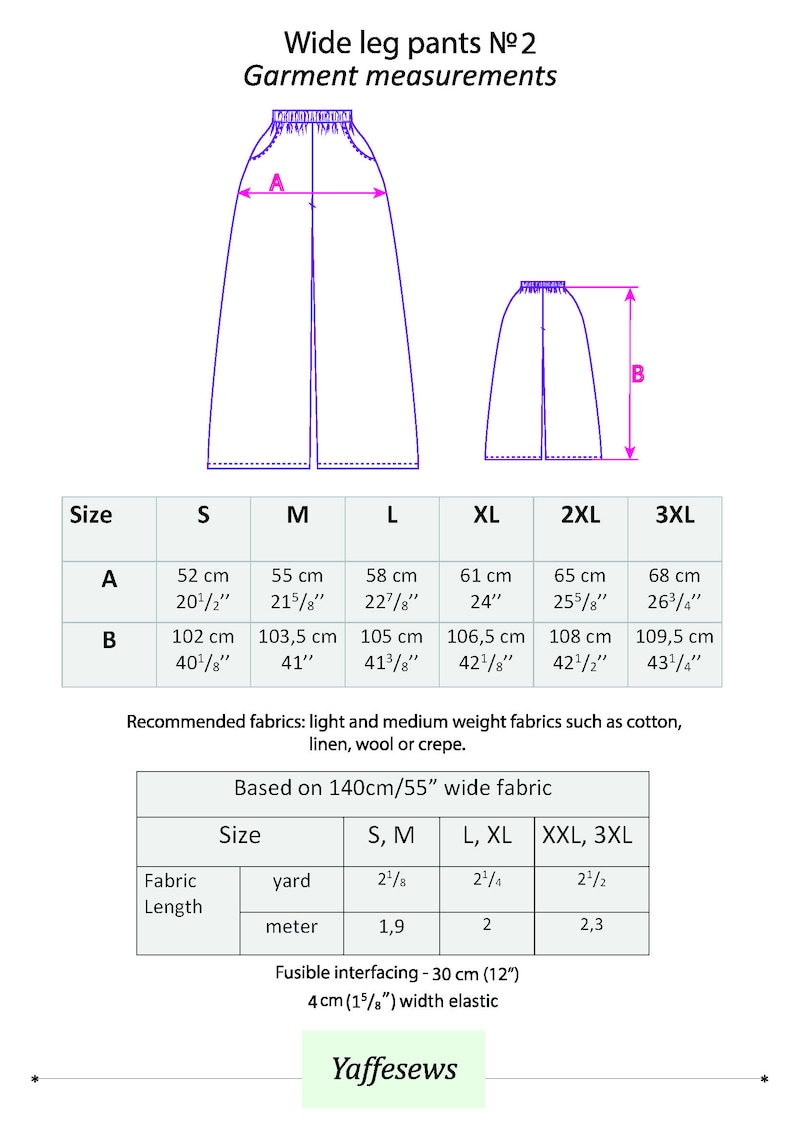 Wide Leg Pants Sewing Pattern, DIY Skirt Pants, Sizes XS-5XL, Instant ...