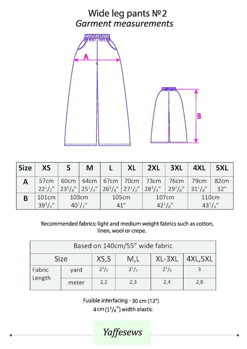 Wide Leg Pants Sewing Pattern, DIY Skirt Pants, Sizes XS-5XL, Instant ...