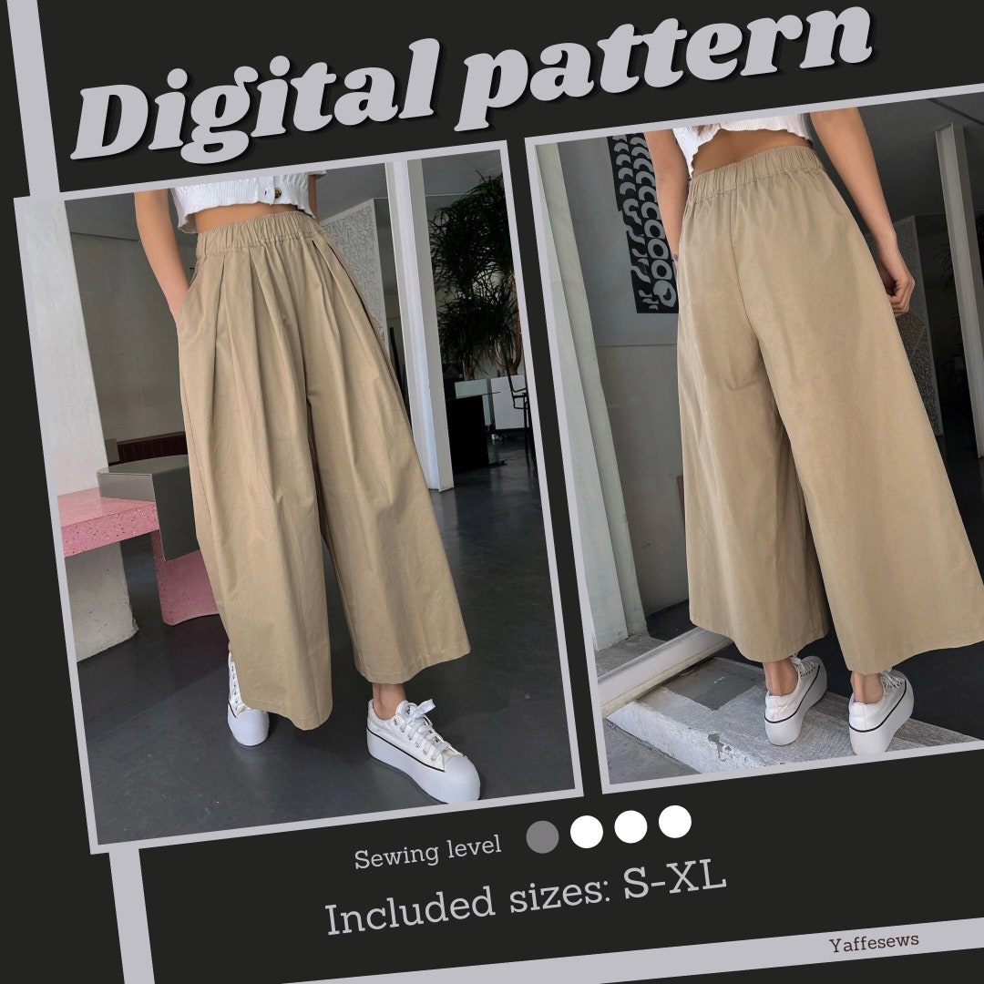 Wide Leg Trousers Sewing Pattern, Skirt Pants Digital Pattern, Sizes S ...