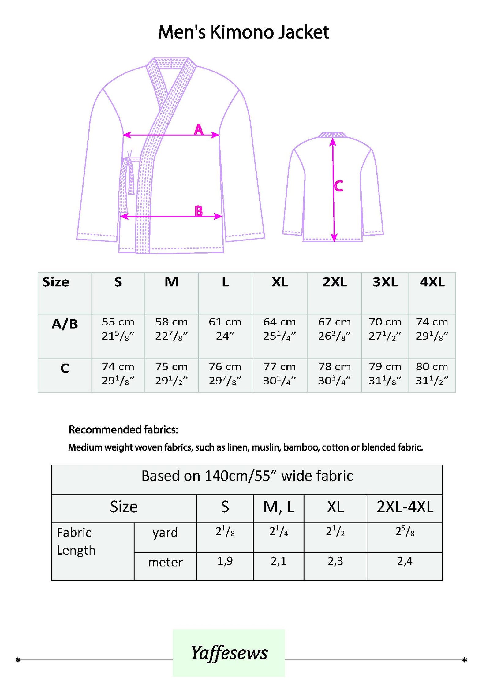 Men's Kimono Jacket Sewing Pattern, Instant Pdf Download, Sizes XS-4XL ...