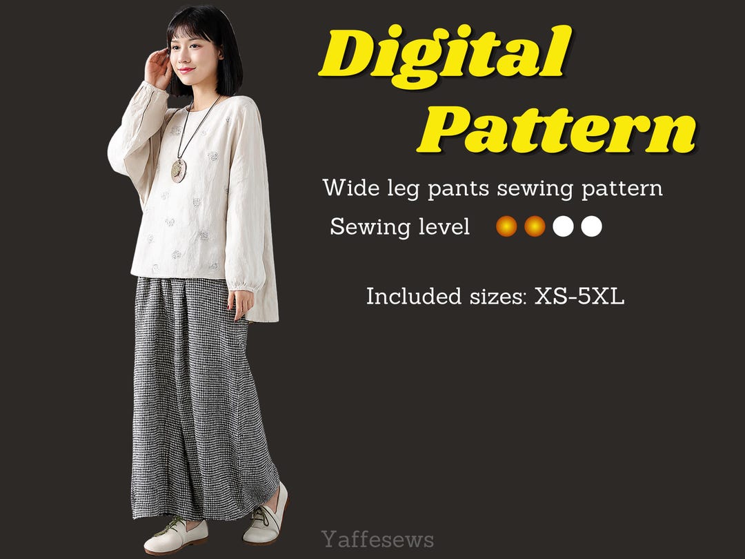 Wide Leg Pants Sewing Pattern, DIY Skirt Pants, Sizes XS-5XL, Instant ...