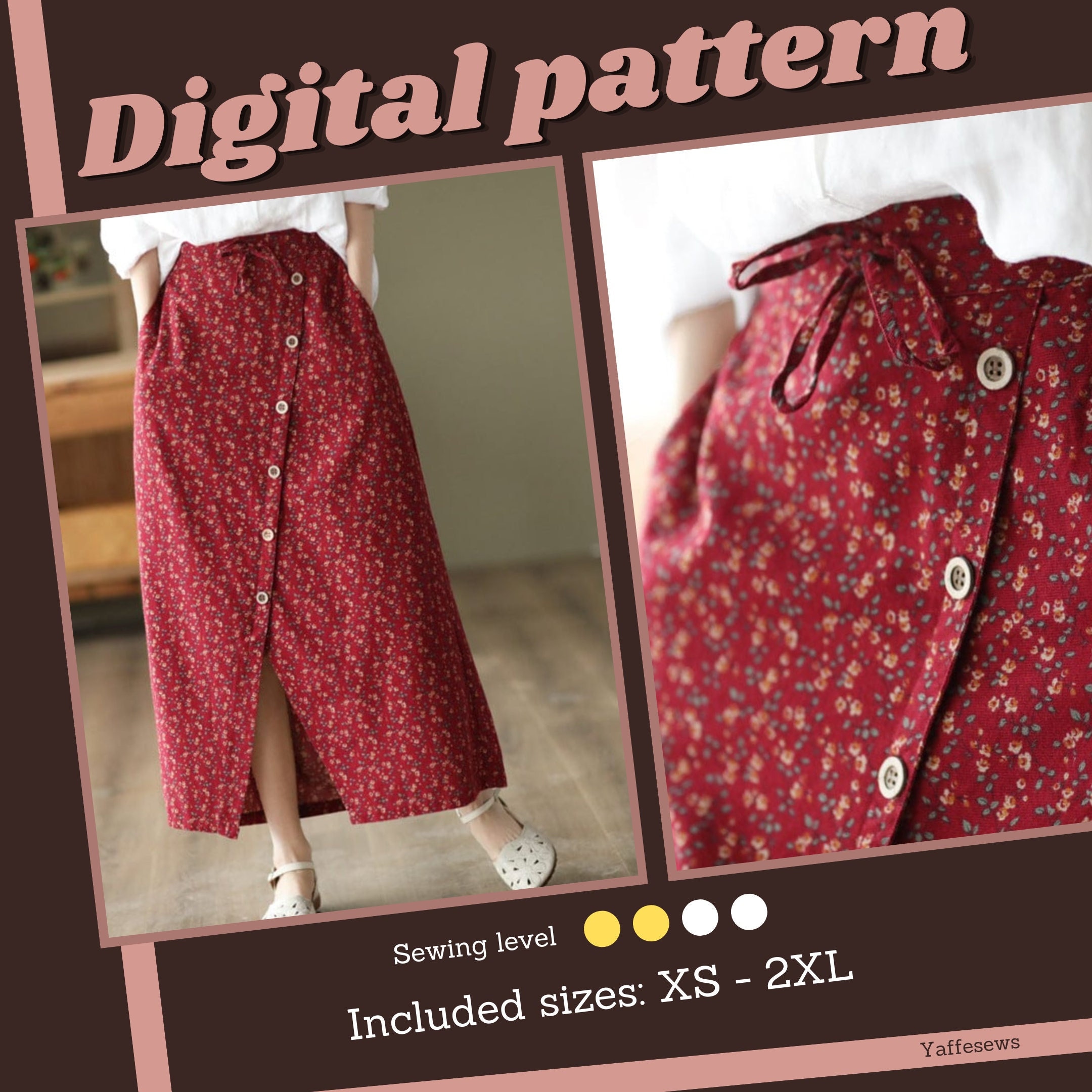 Wrap Skirt Sewing Pattern Instant PDF Download Sizes XS - Etsy