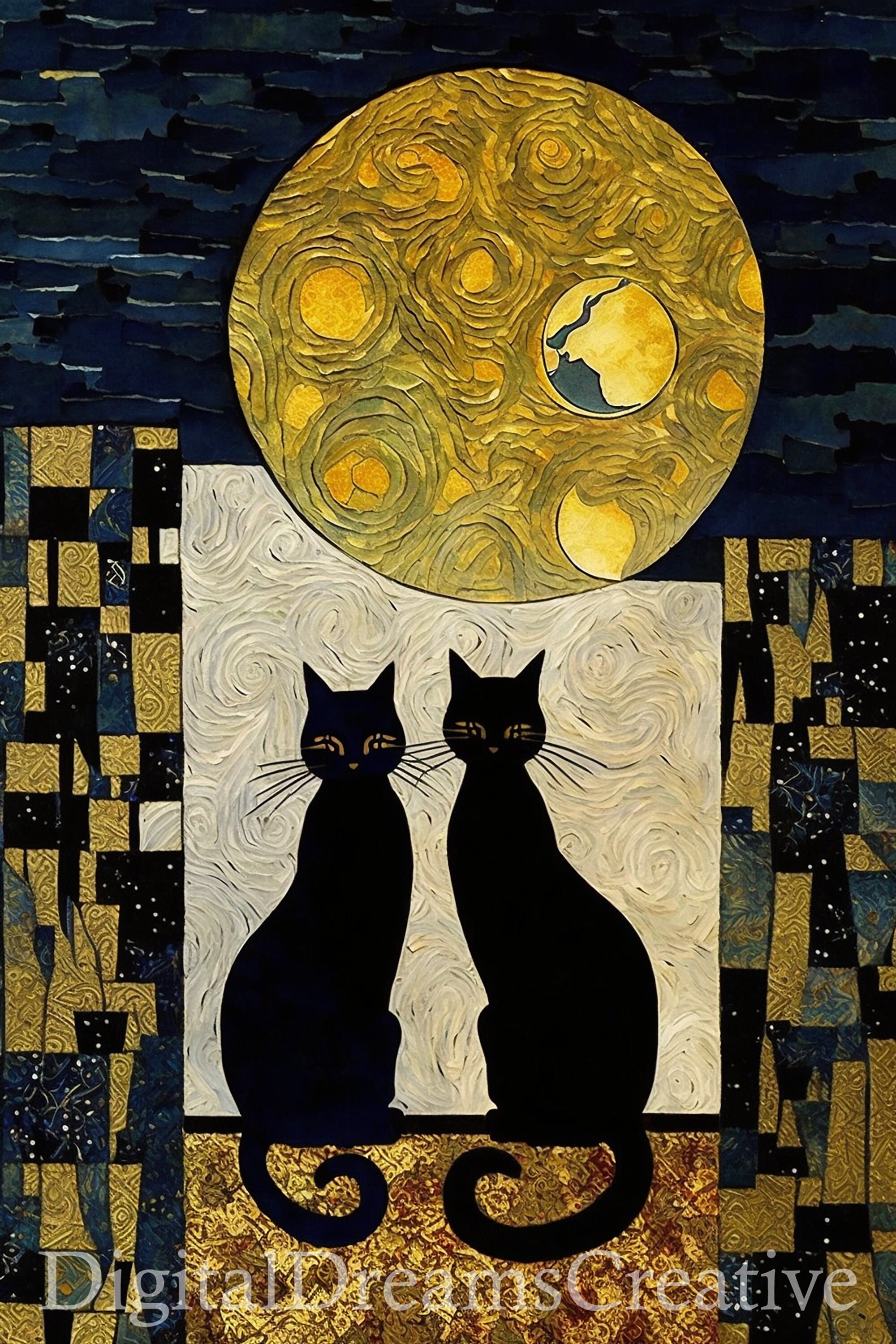 Gustav Klimt Black Cat Looking at the Moon Painting Digital Download ...