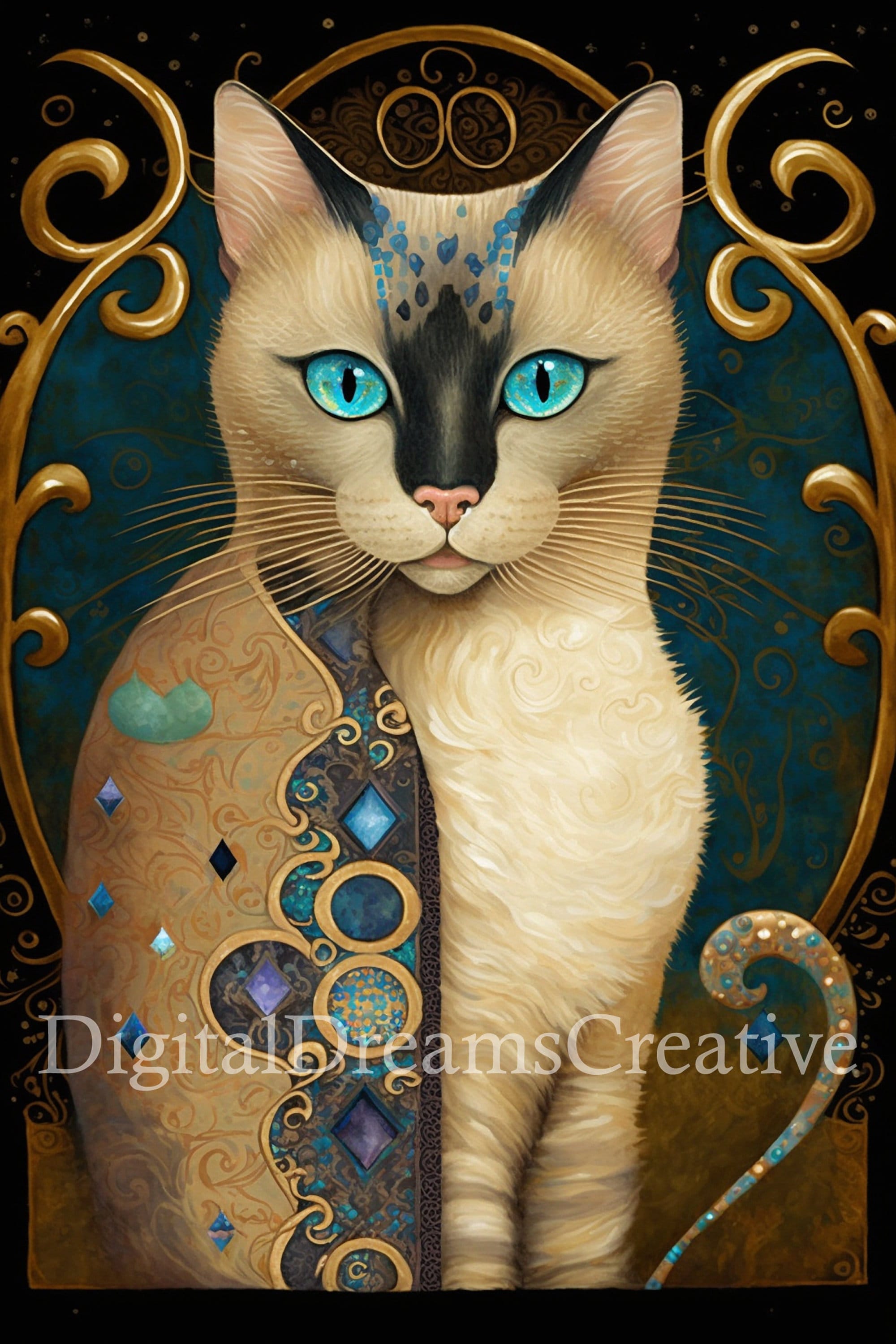Gustav Klimt Cat Painting Digital Download Home Decor Cat Art Gold and ...