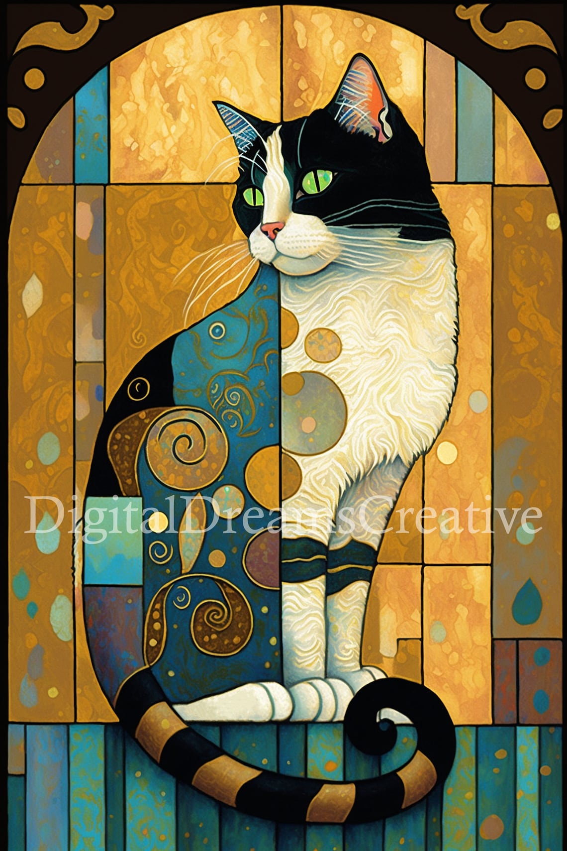 Gustav Klimt Cat Painting Digital Download Home Decor Cat Art Gold and ...