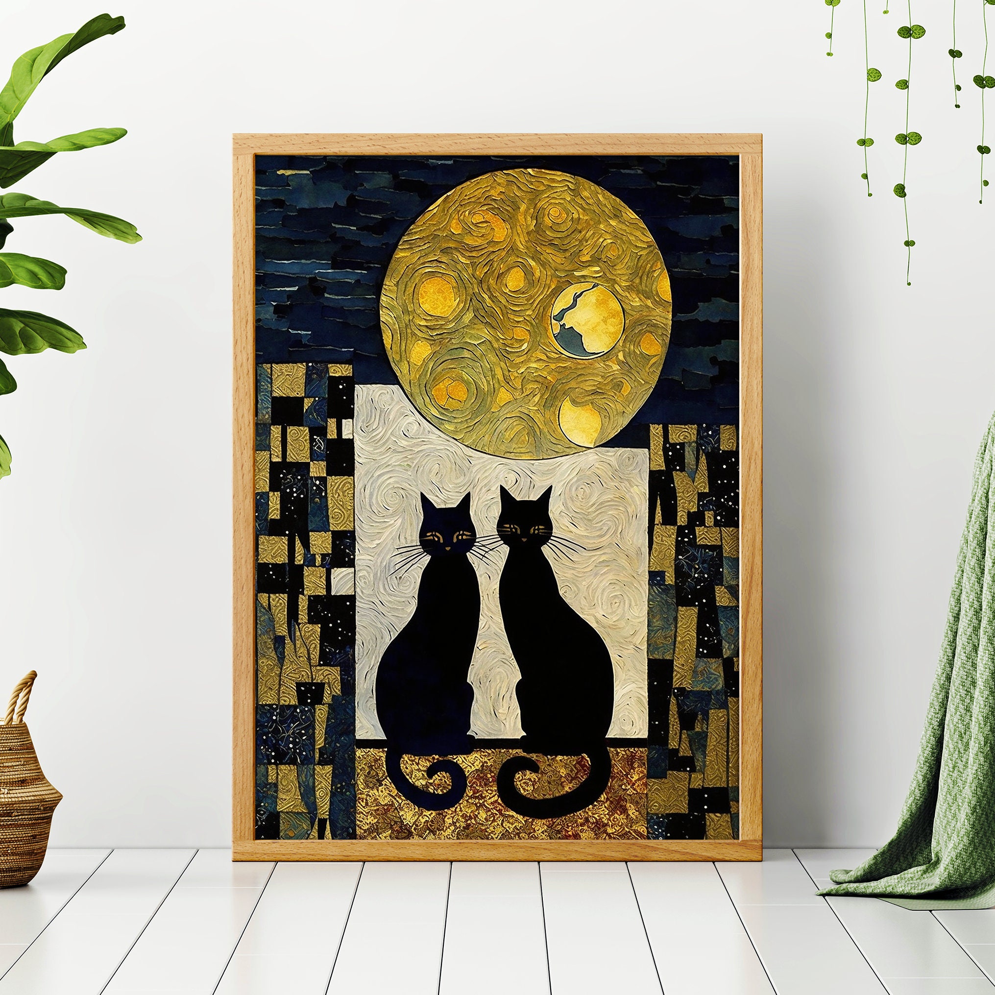 Gustav Klimt Black Cat Looking at the Moon Painting Digital Download ...