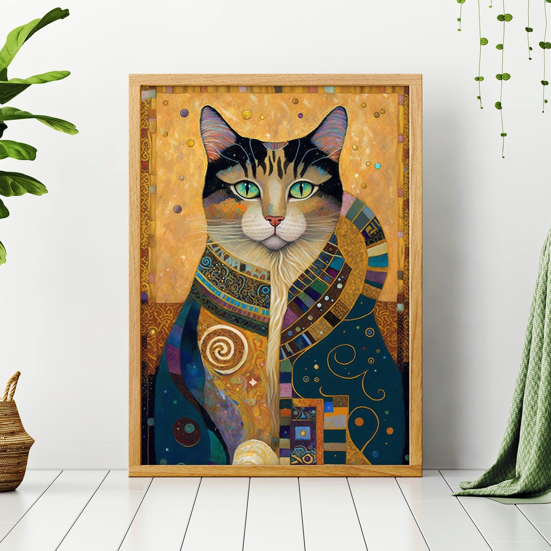 Gustav Klimt Cat Painting Digital Download Home Decor Cat Art Gold and ...