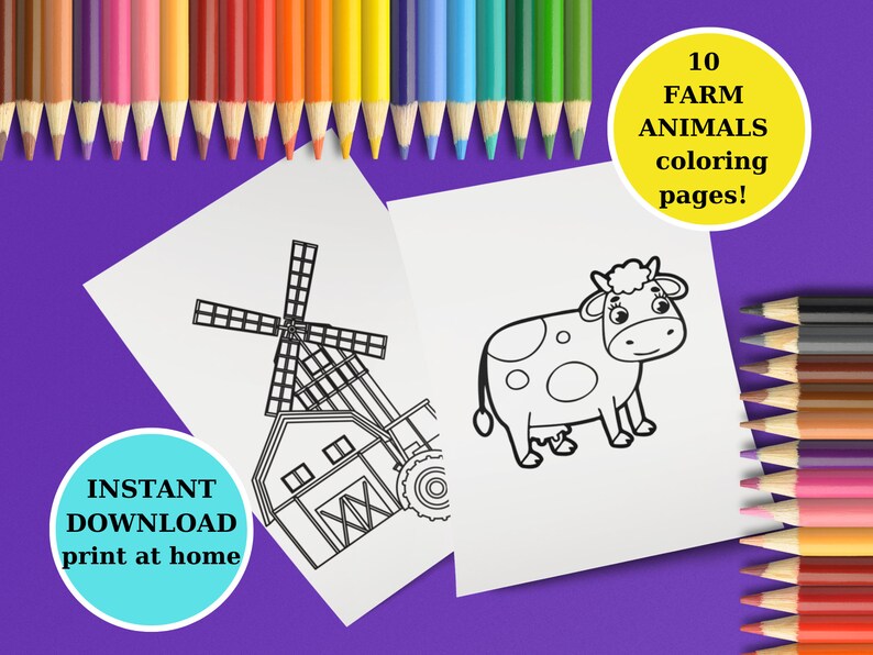 Farm Animals Coloring Pages | Kids Printable Drawings (digital Download ...