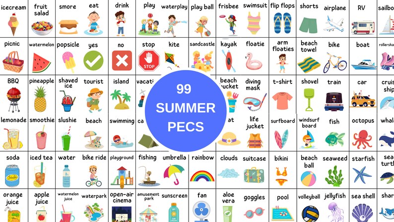 99 Summer PECS Cards | Visual Communication, Autism Resource (printable ...