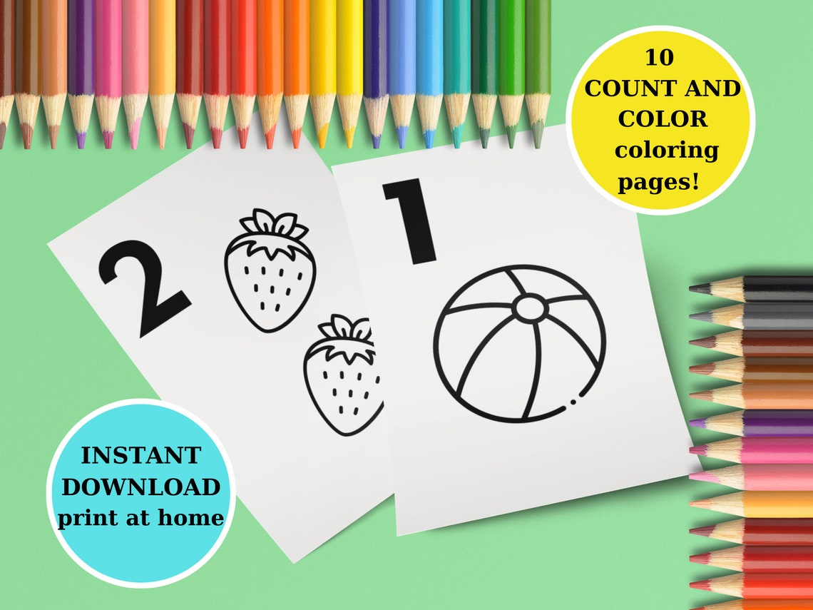 Count and Color Pages for Kids Digital and Printable Coloring Pages ...