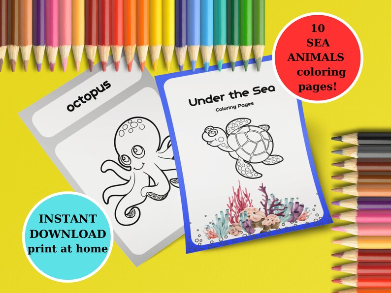 Sea Animals Coloring Pages | Under the Water, Kids Drawing (digital ...