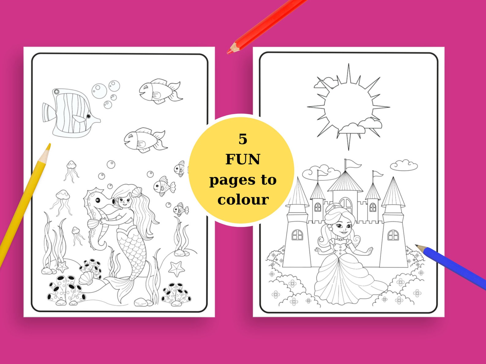 Fairytale Coloring Pages for Kids | Mermaid, Unicorn, Princess (PDF ...