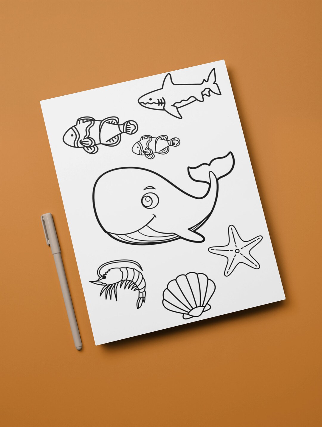 Digital Print Whale Coloring Page | Printable Art for Kids | Ocean ...