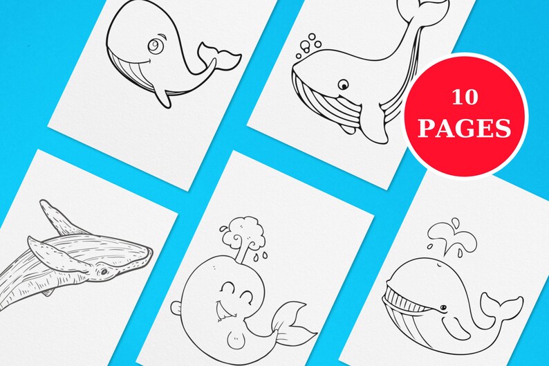 Whale Coloring Pages for Kids | Ocean Animals, 10 Designs (PDF) - Etsy