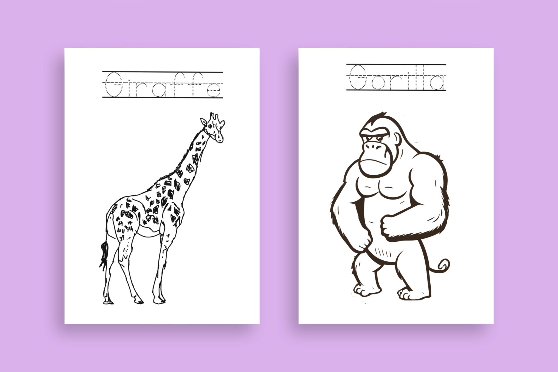 10 Wild Animals Printable Coloring Pages | Lion Bear Giraffe Antelope ...
