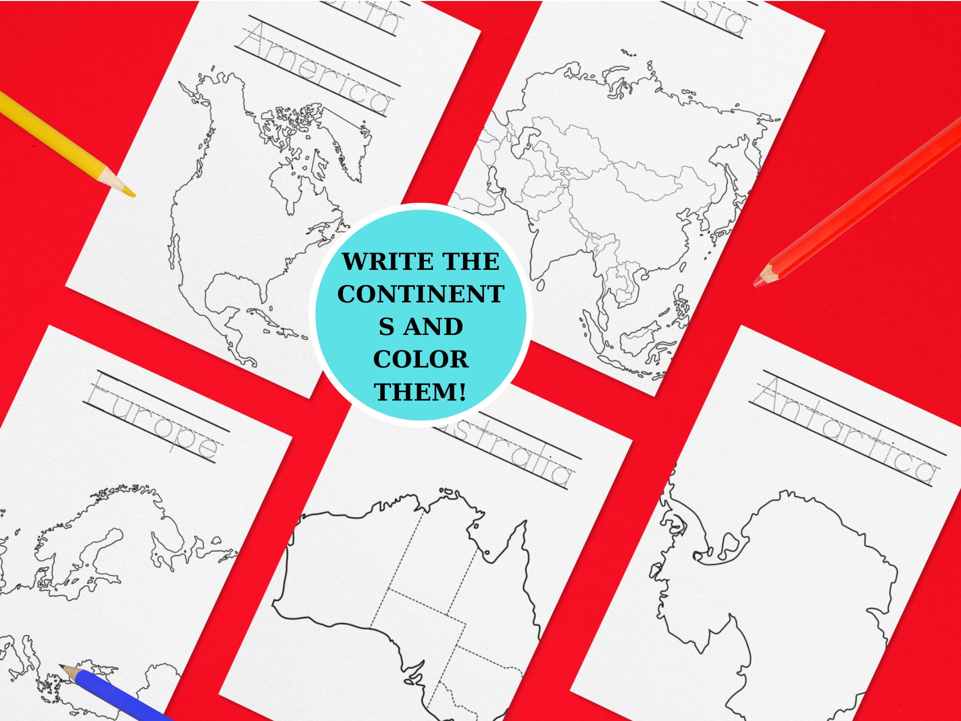 Continents World Map Coloring Pages for Kids (PDF Pattern) - Etsy