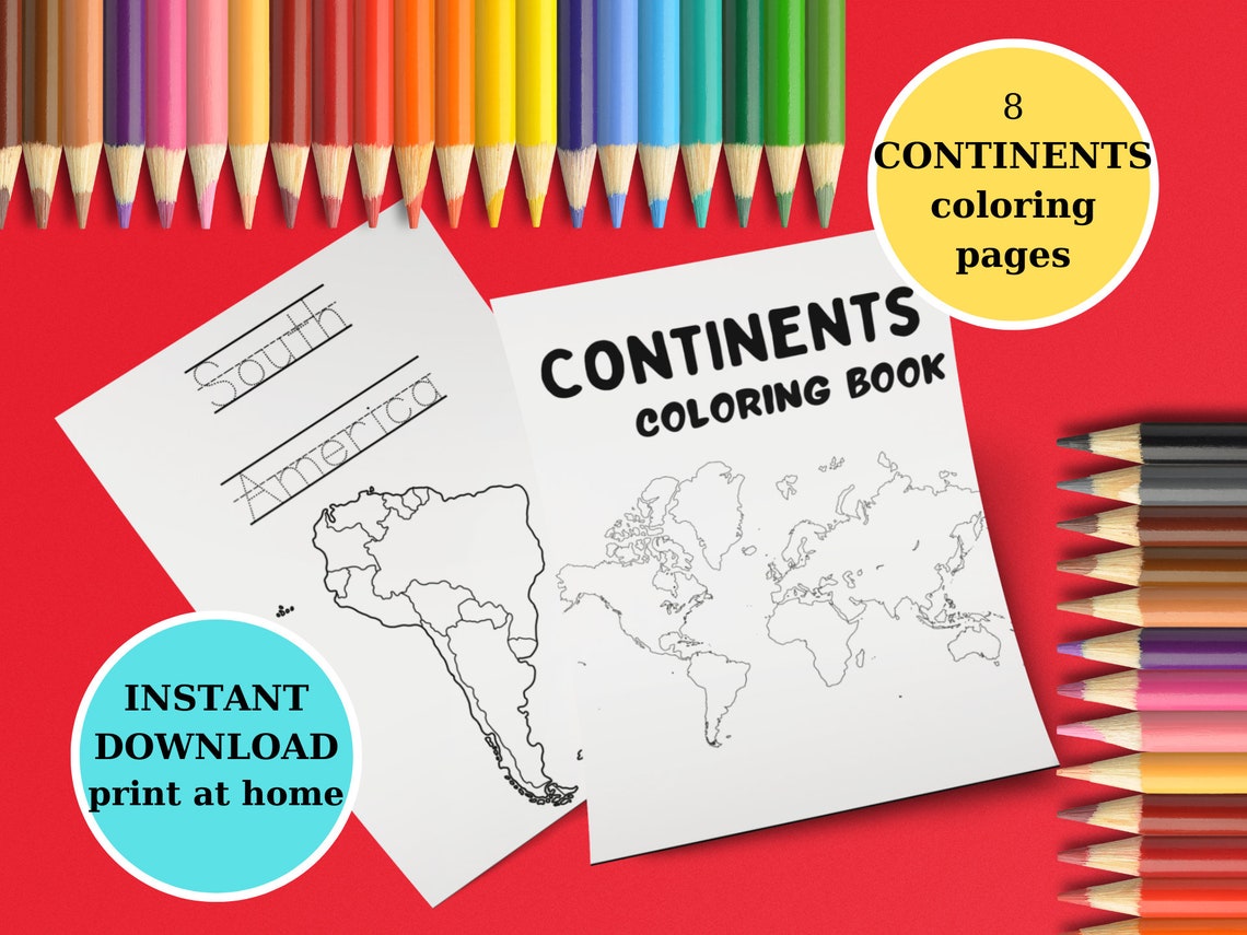 Continents World Map Coloring Pages for Kids (PDF Pattern) - Etsy