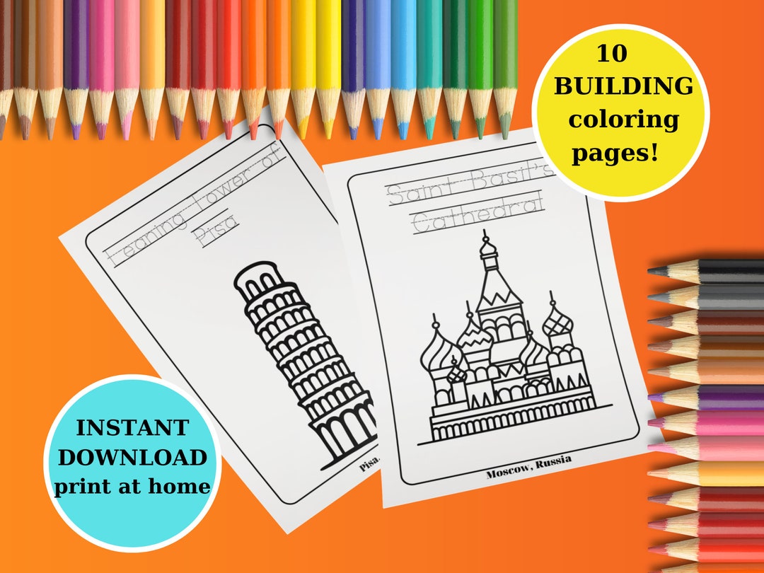 World Buildings Coloring Pages | Architecture Illustrations (digital ...