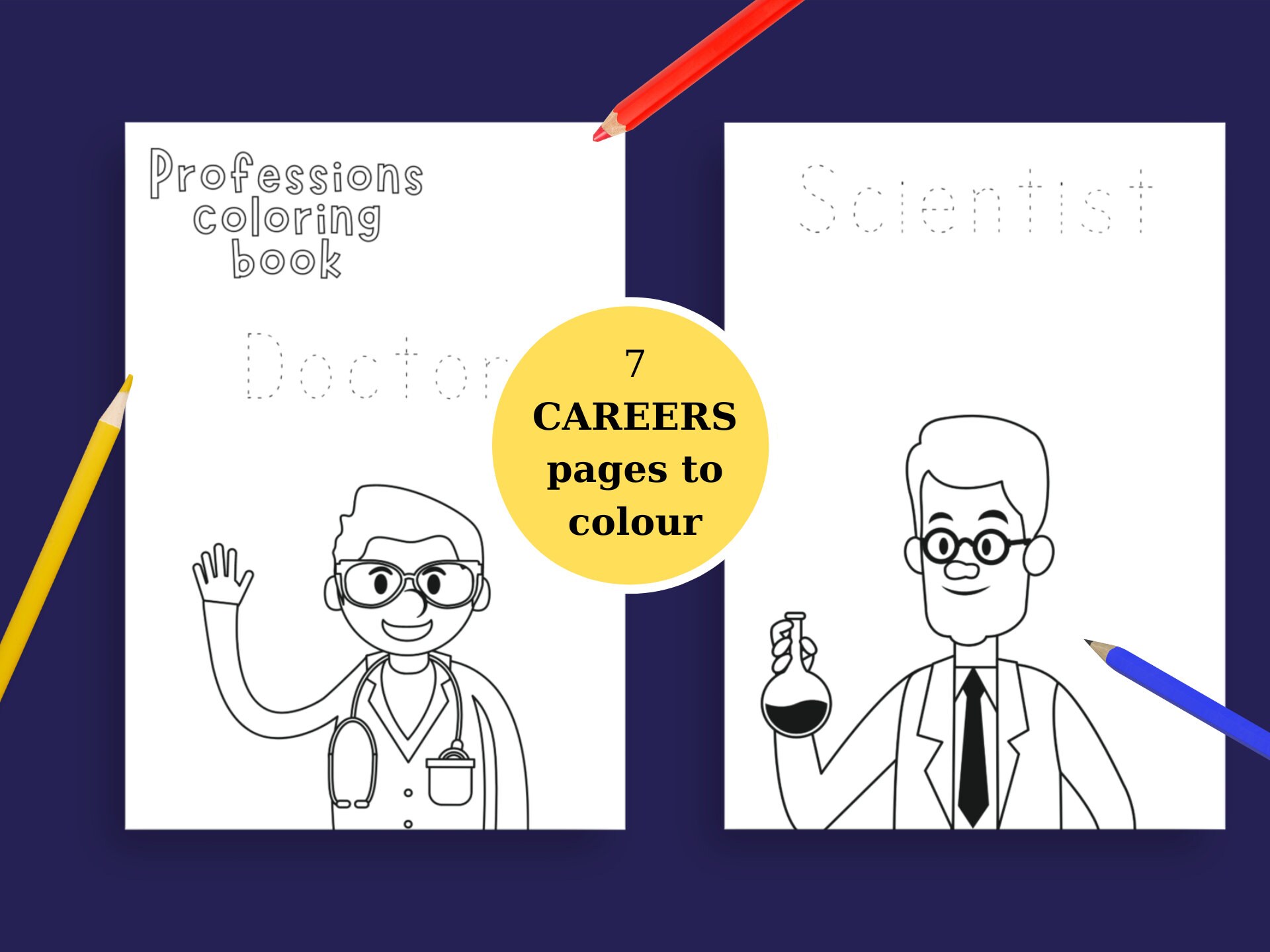 7 Jobs Careers Professions Coloring Pages for Kids | Doctor Nurse ...