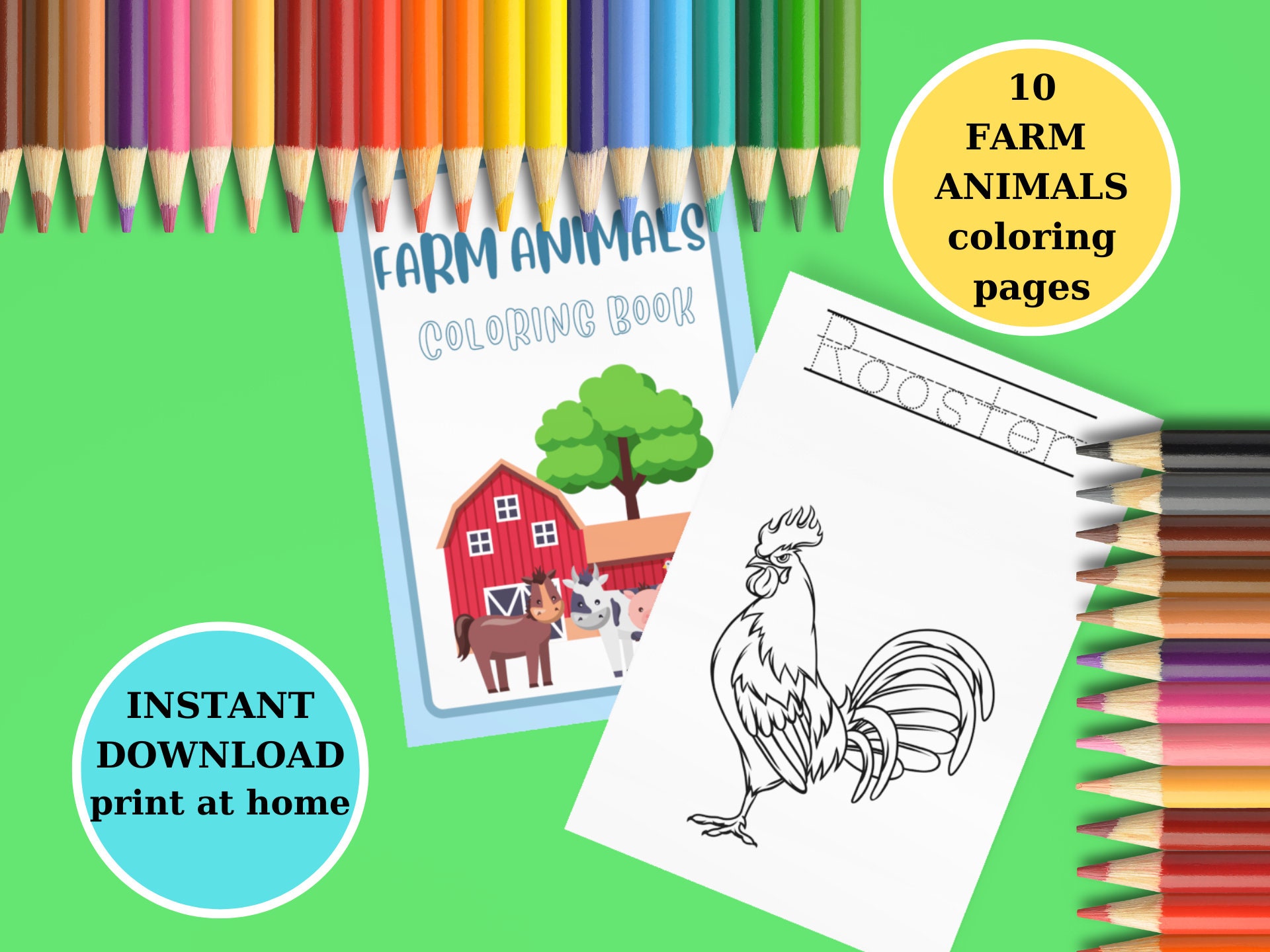 Digital Printable Coloring Pages | Animal Coloring Pages | Farm Animals ...