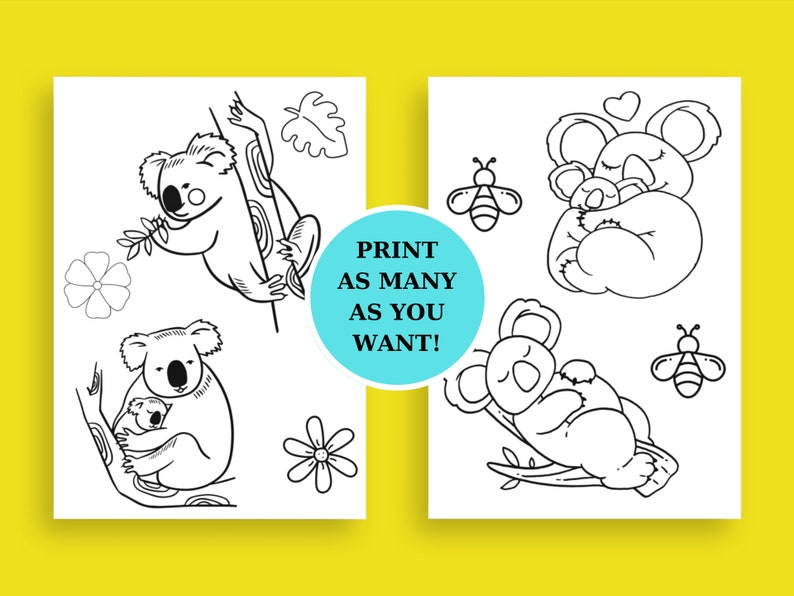Koala Bear Coloring Pages for Kids | Nature Drawings (PDF Pattern) - Etsy