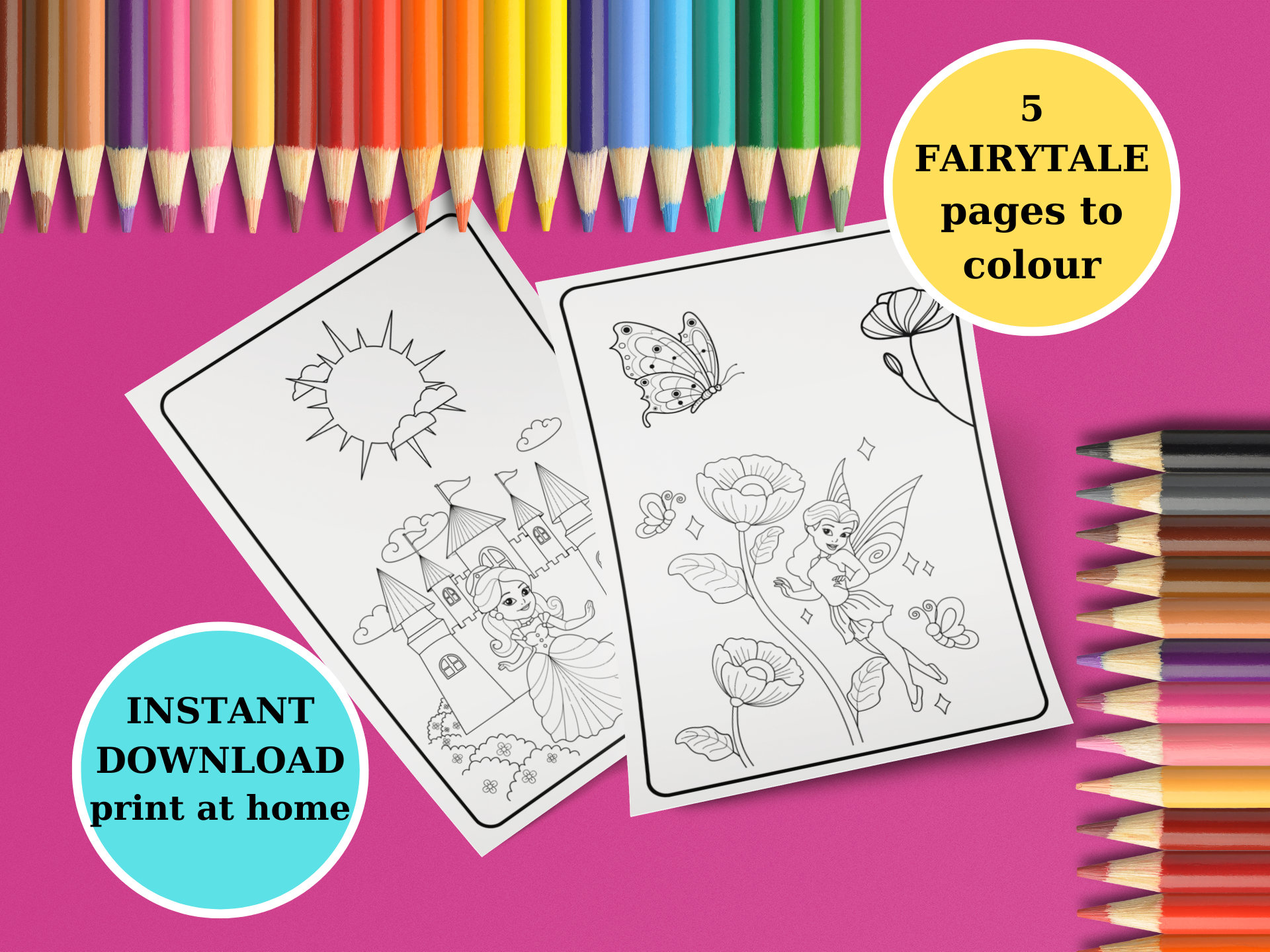 Fairytale Coloring Pages for Kids Fary Mermaid Unicorn Princess Castle ...