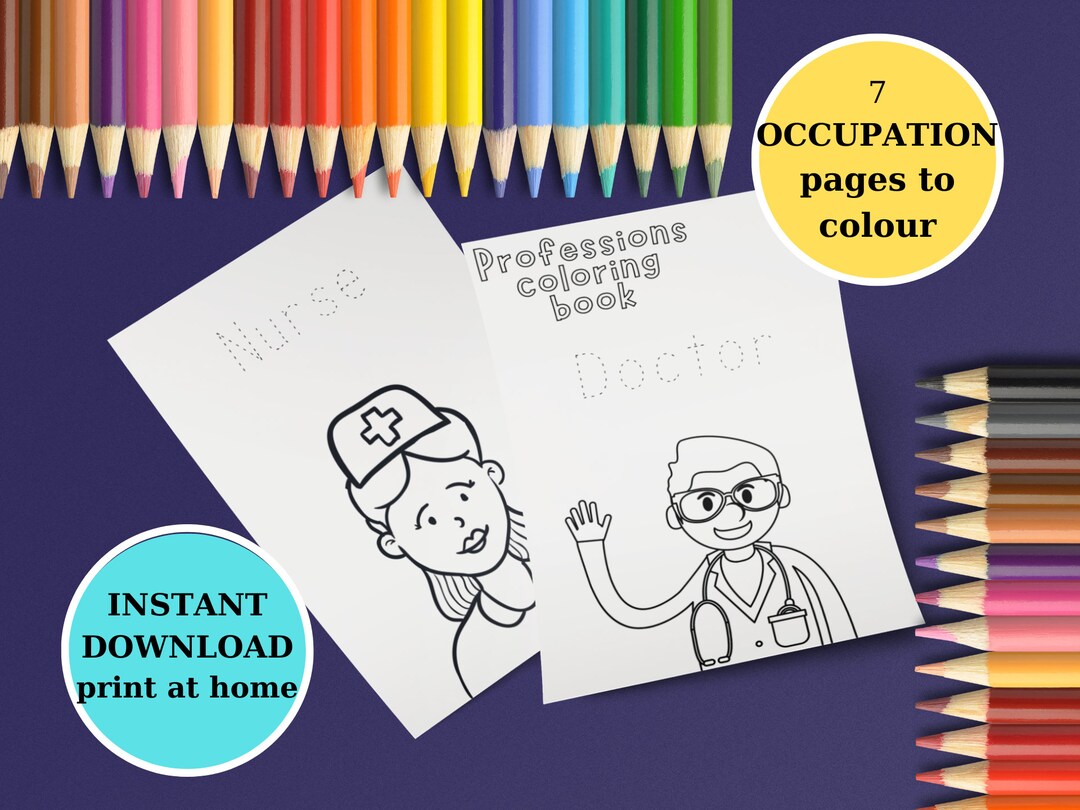7 Jobs Careers Professions Coloring Pages for Kids | Doctor Nurse ...