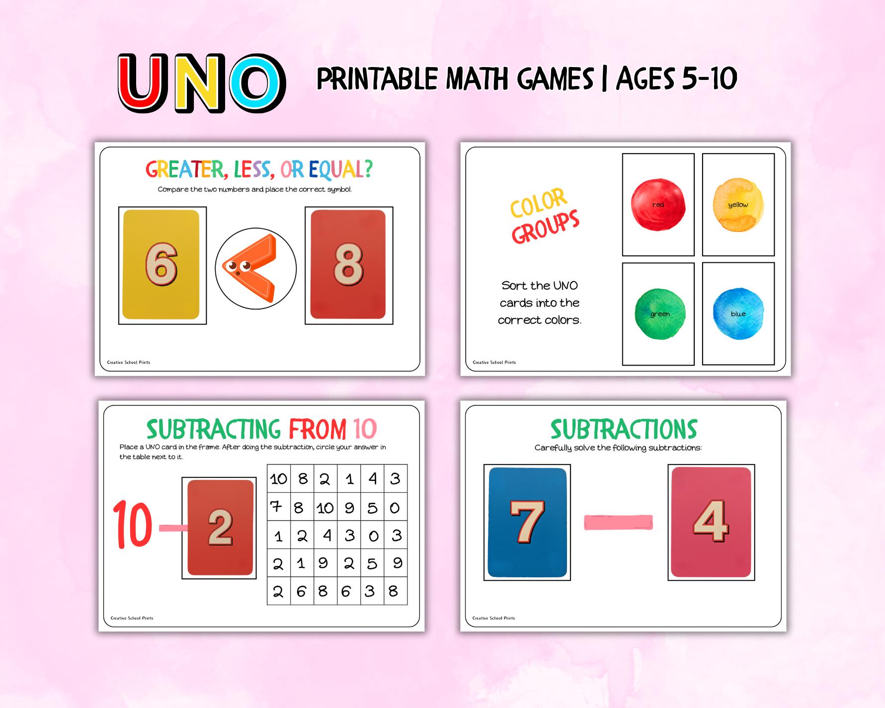 Math Games Using UNO Cards | Printable Hands-on Activities for ...