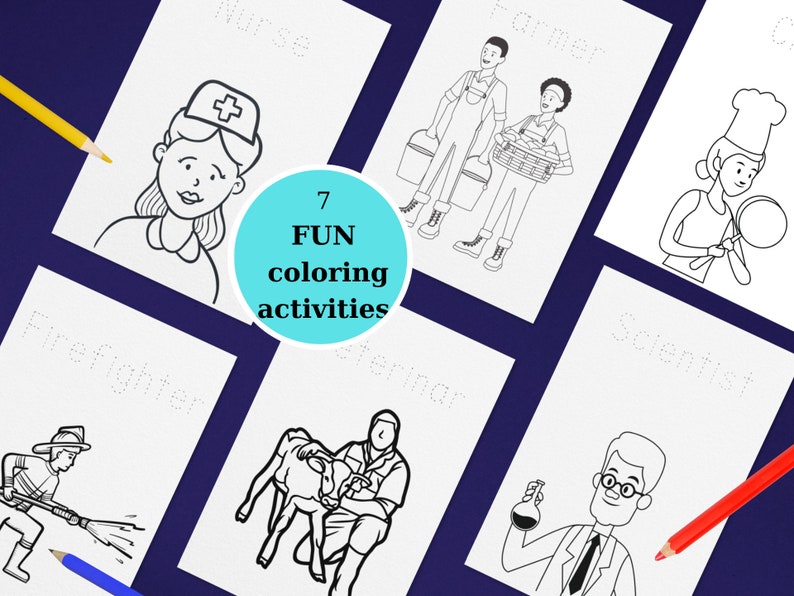 7 Jobs Careers Professions Coloring Pages for Kids | Doctor Nurse ...