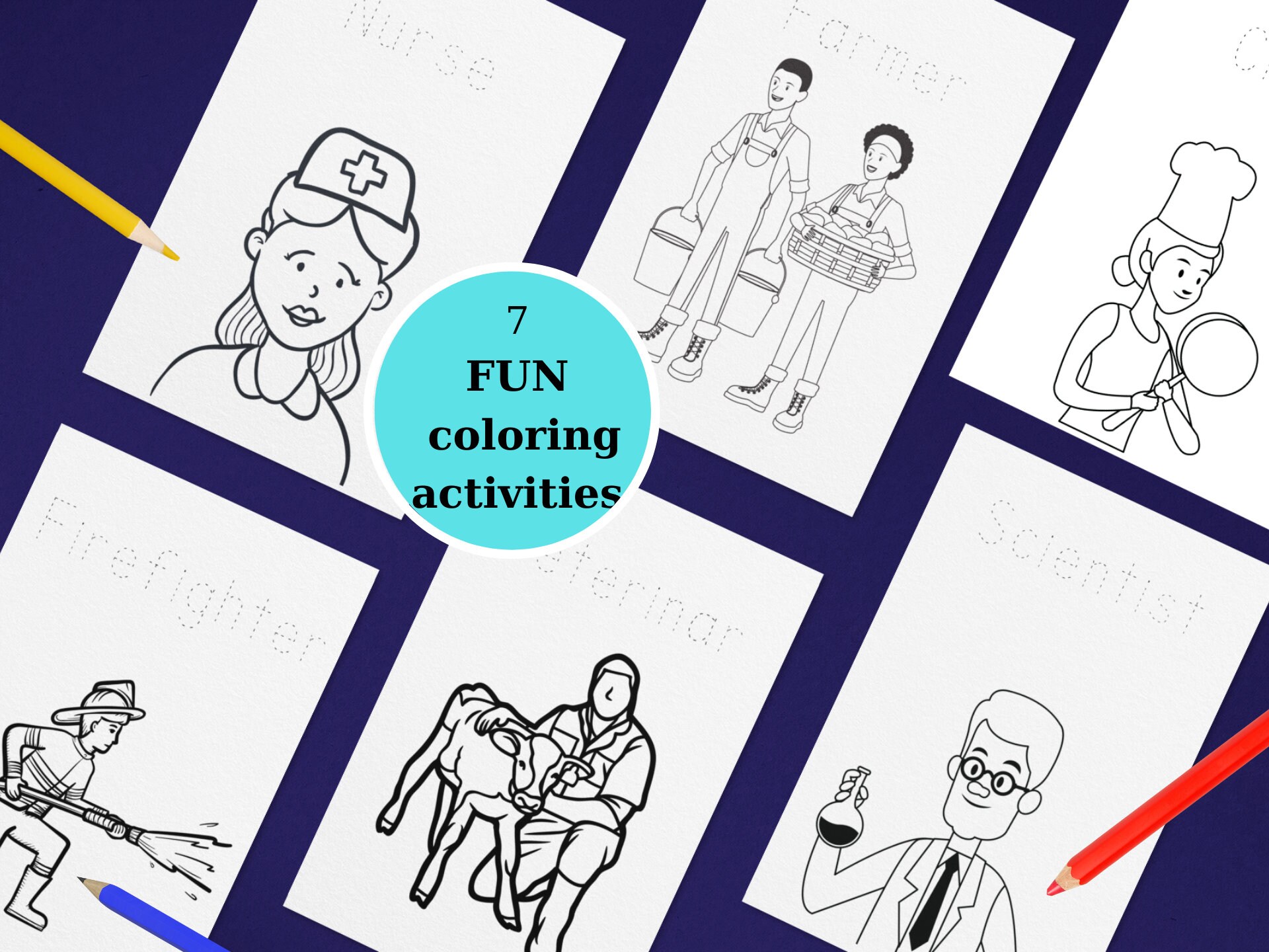 7 Jobs Careers Professions Coloring Pages for Kids | Doctor Nurse ...