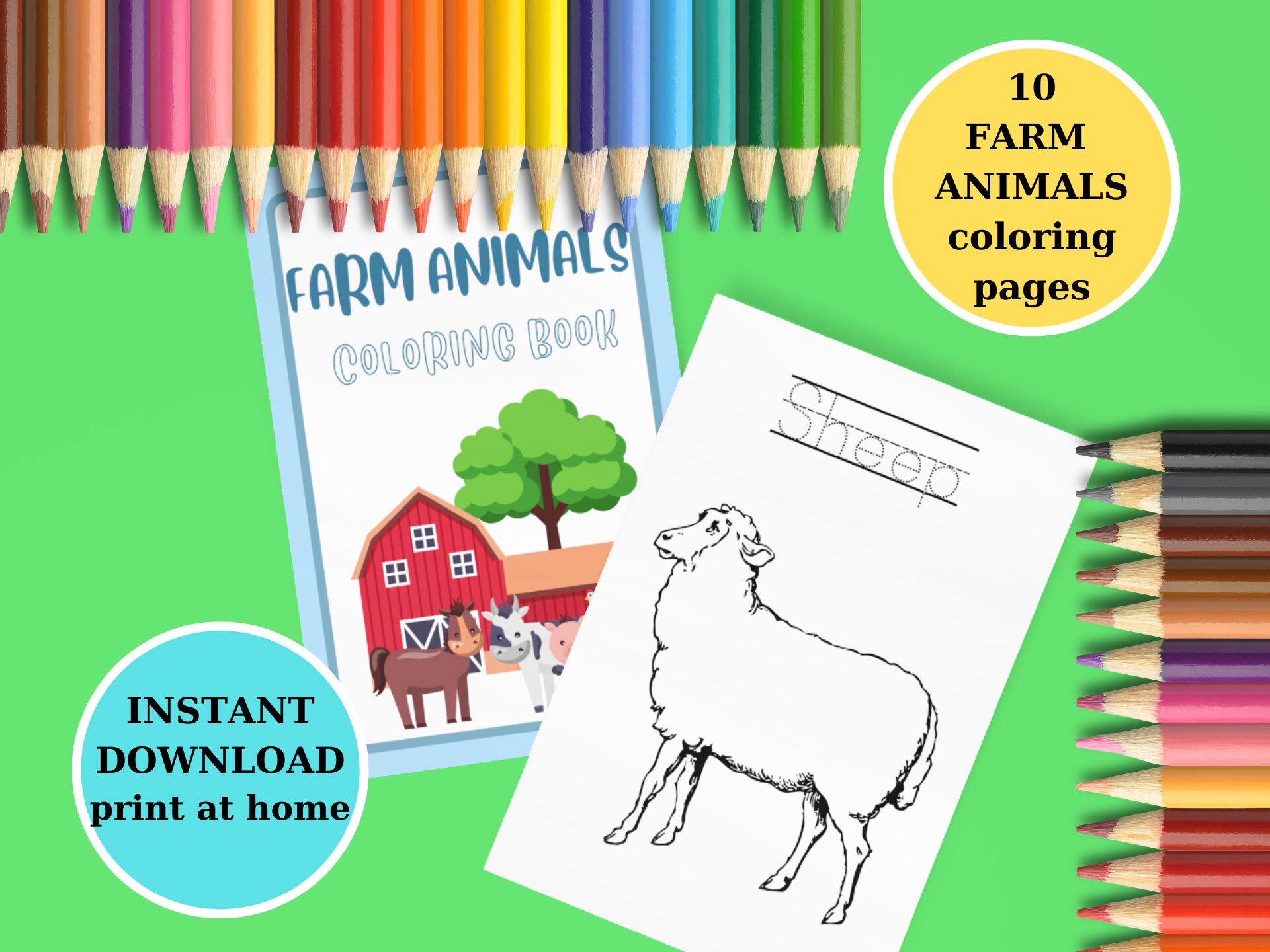 Digital Printable Coloring Pages Animal Coloring Pages Farm Animals Cow ...