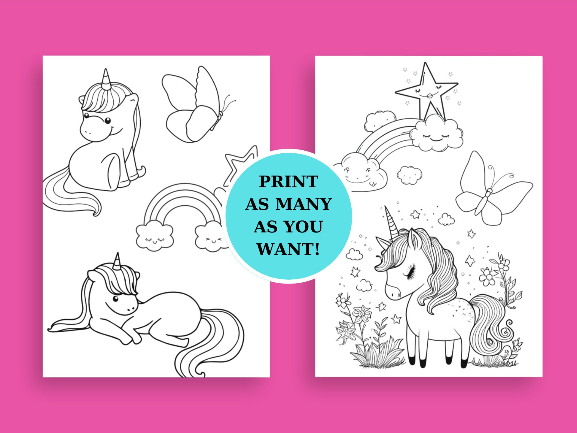 Unicorn Coloring Pages for Kids | 5 Printable Designs (PDF) - Etsy