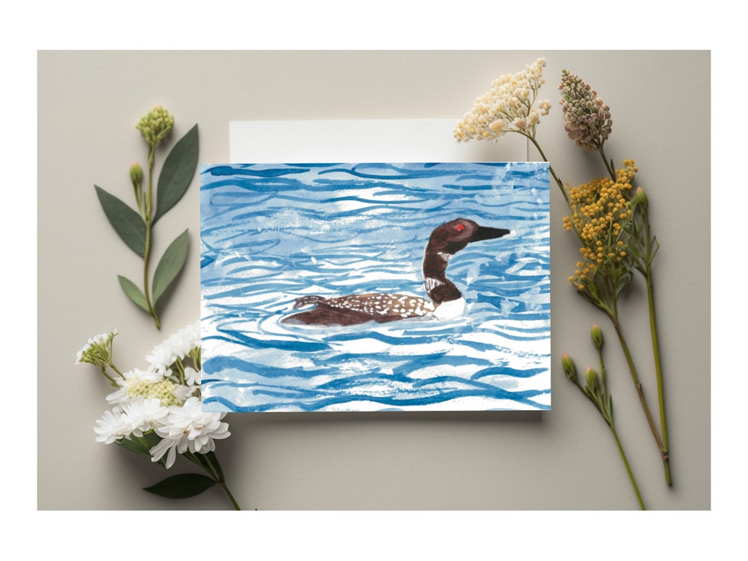5x7 Inch Loon Watercolor Greeting Card, Blank Watercolor Greeting Card ...