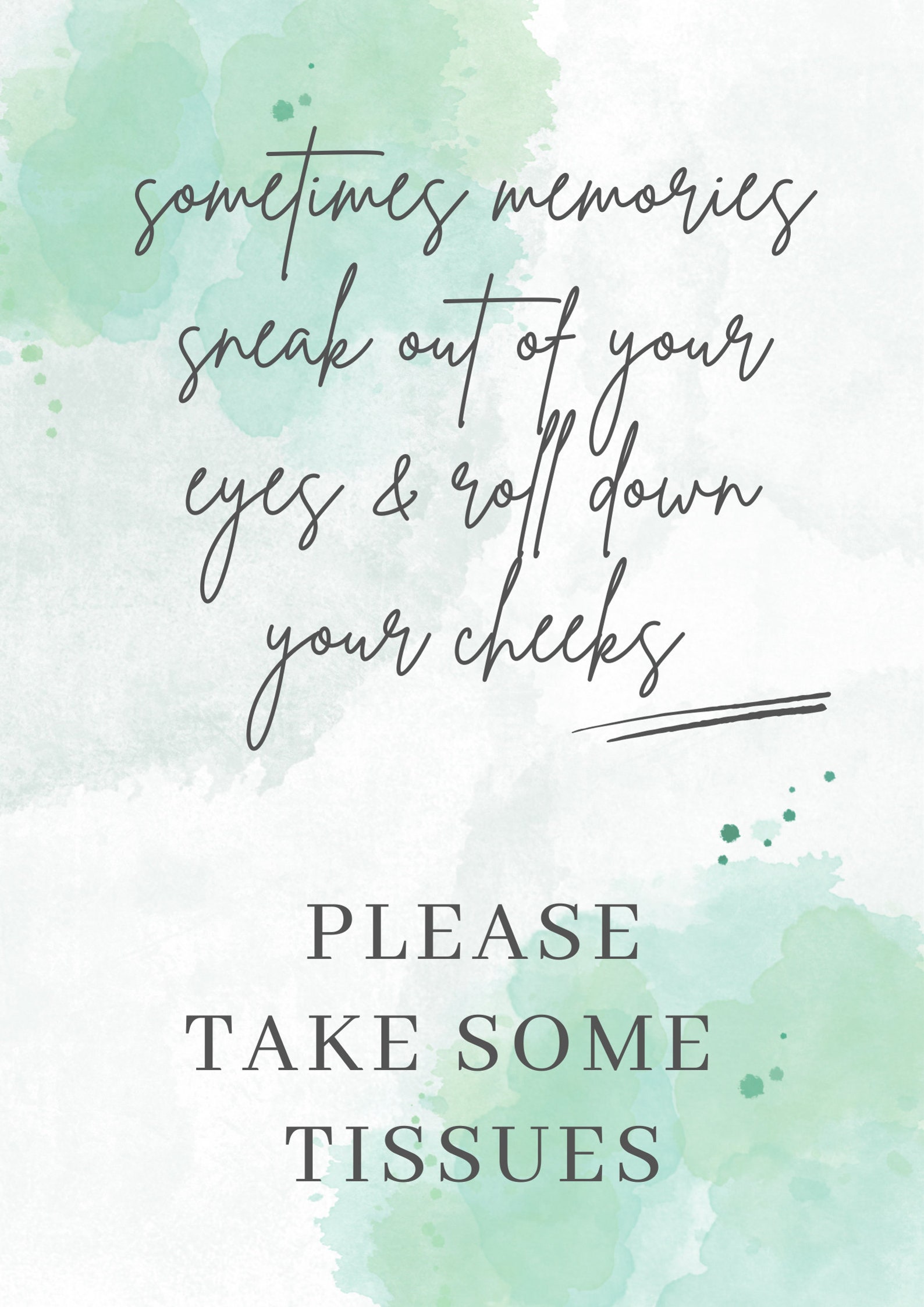 Please Take a Pack of Tissues, Memorial Sign, Celebration of Life Sign ...