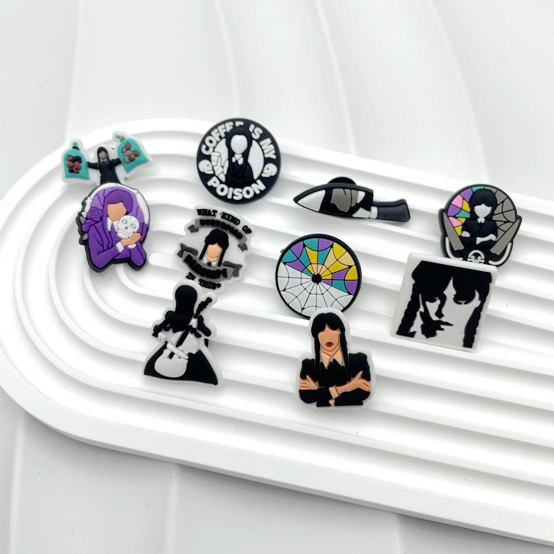 Wednesday Croc Charms 10 Available Black Cartoon Shoe Charm Shoe Clips ...