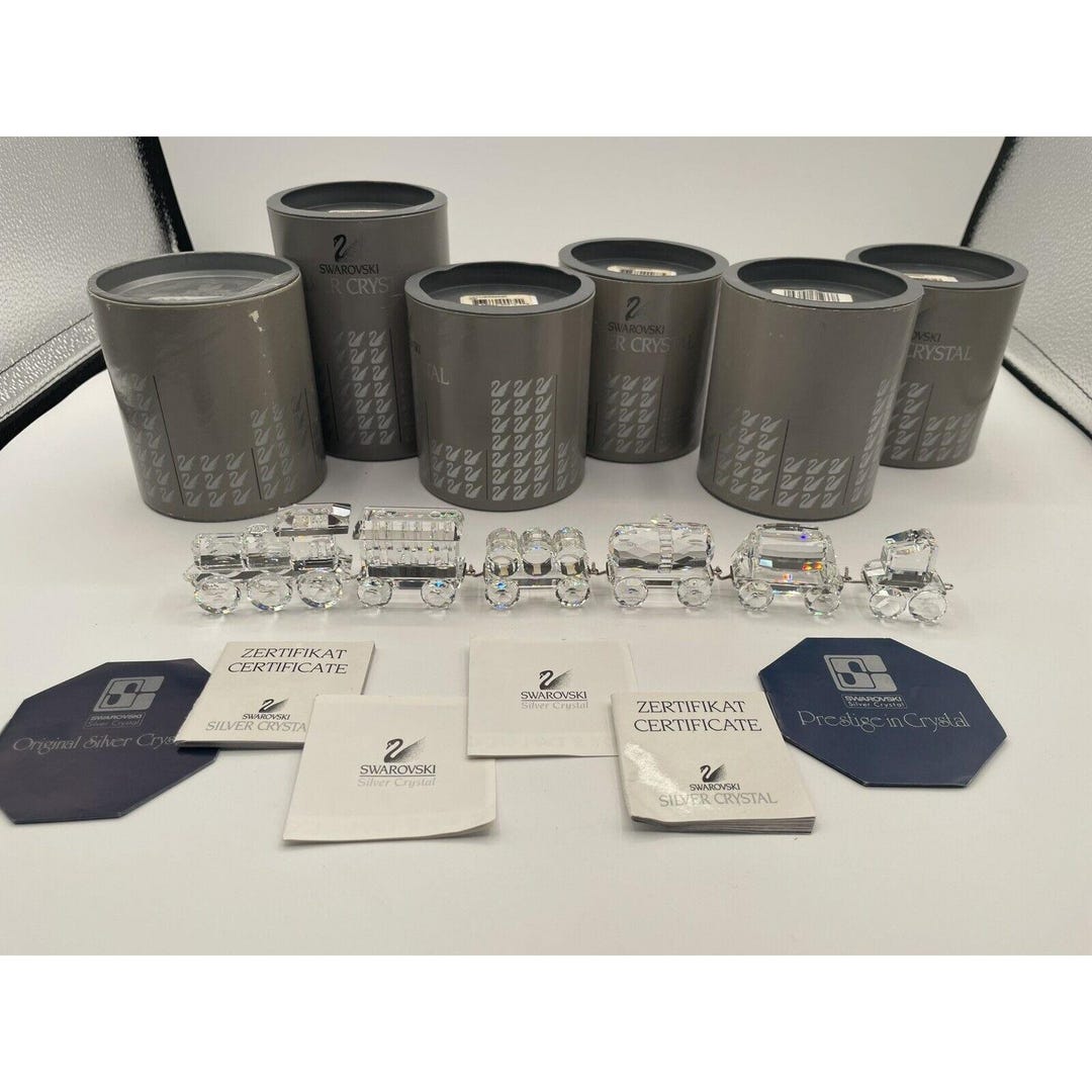 6 Swarovski Train Locomotive Tender Passenger Carriage Tipping Tank ...