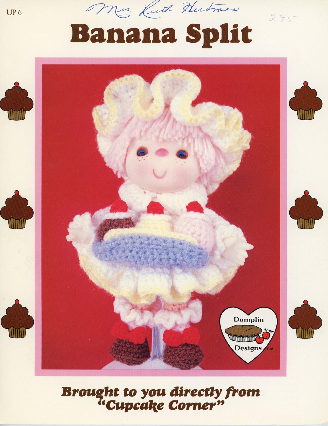 Banana Split Vintage Crochet Pattern 14" Cupcake Corner Yarn Head Doll ...