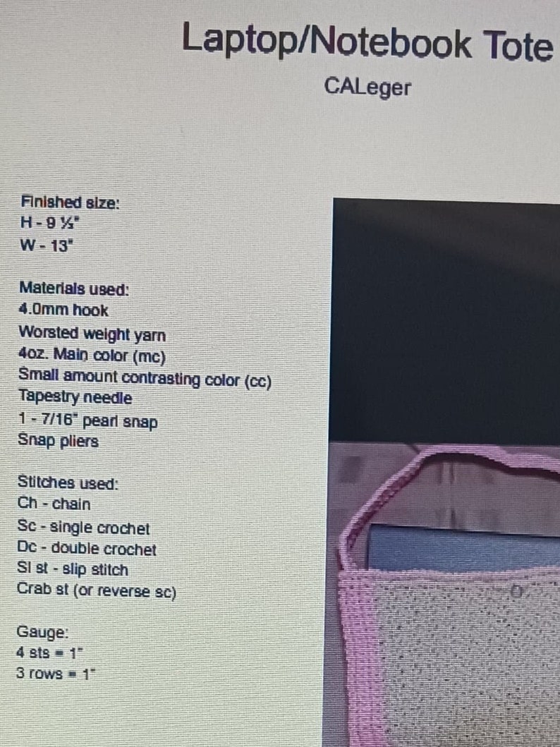 Laptop - Notebook Crochet Tote Pattern - Etsy