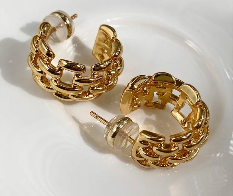 Chain Woven Circle Hoop Earrings for Women Korean Fashion Jewelry ...