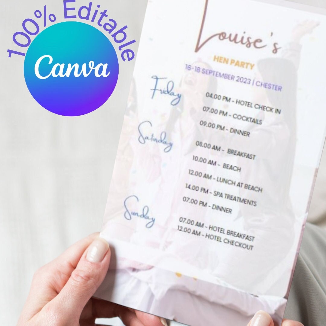 Hen Party Itinerary Digital Template - Hen Do Party Itinerary Editable ...