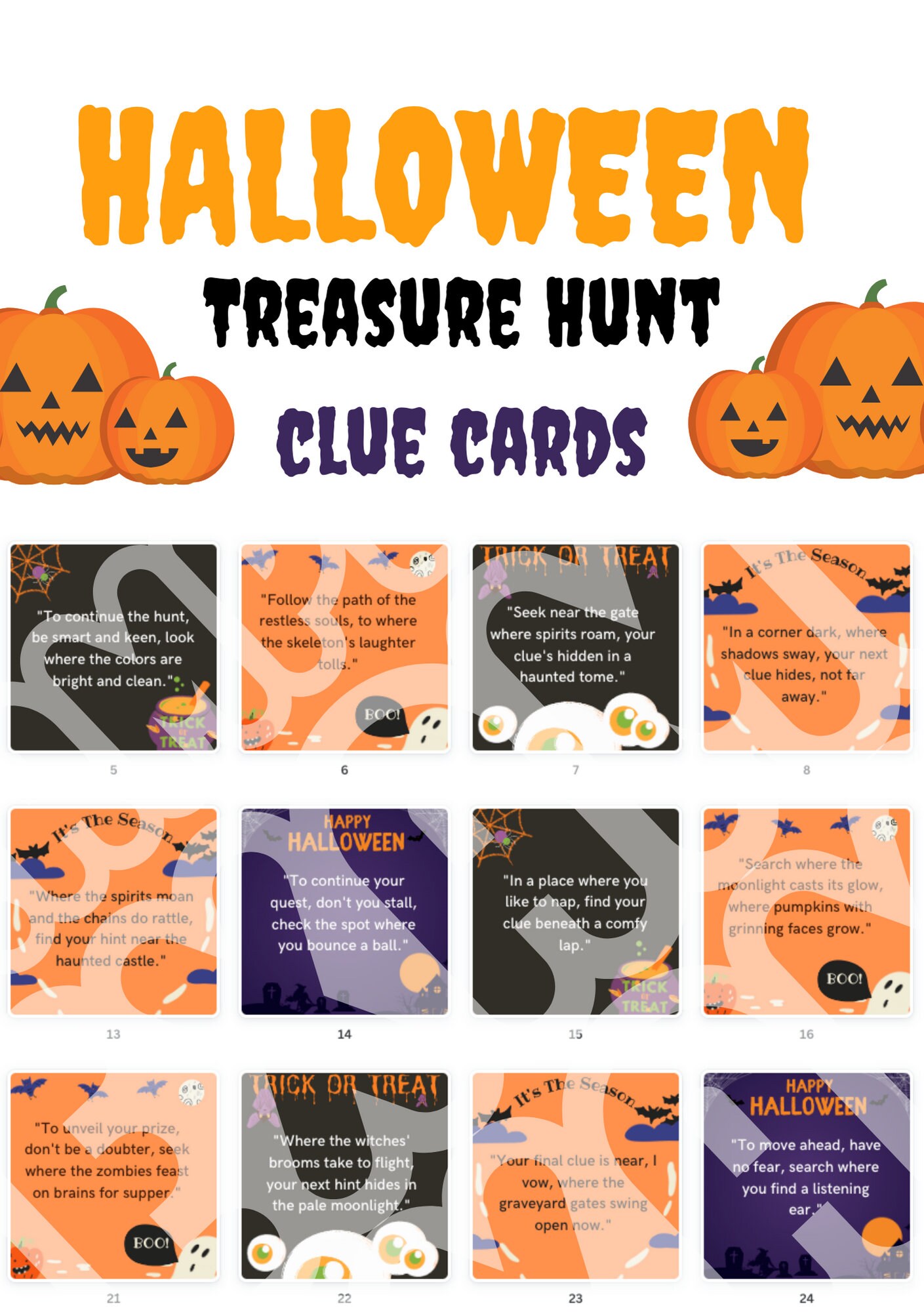 50 Halloween Treasure Hunt Clues - Halloween Printables Halloween Party ...