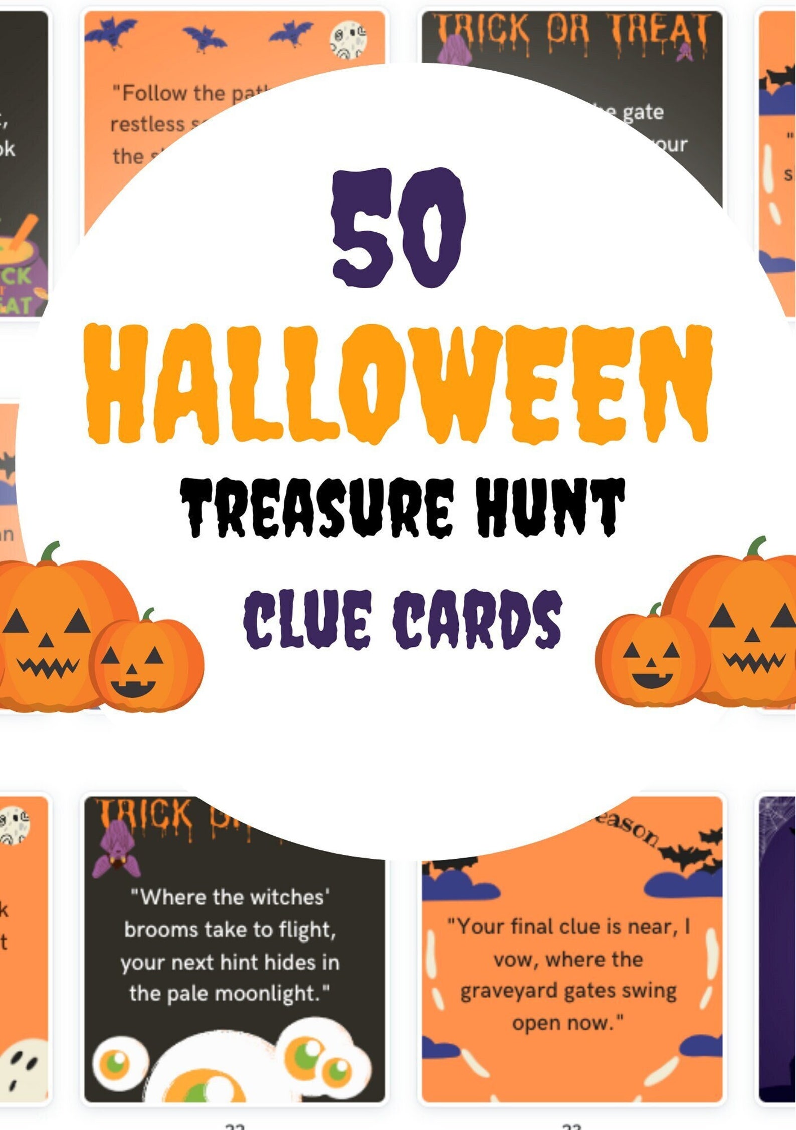 50 Halloween Treasure Hunt Clues - Halloween Printables Halloween Party ...